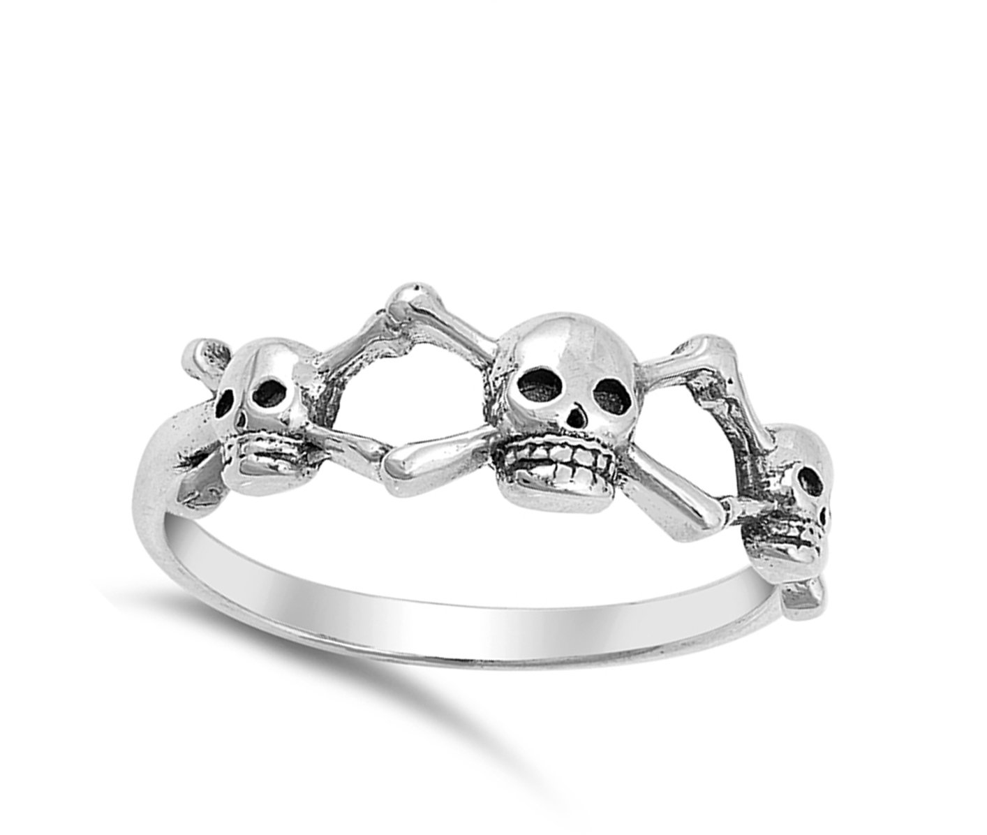 Crossbone Skull Oxidized Biker Ring New .925 Sterling Silver Band Size 7