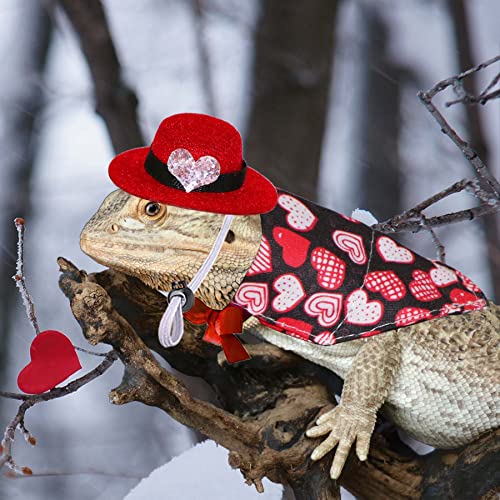 JOTFA 4 Pcs Bearded Dragon Valentine’s Day Costumes, Lizard Valentine’s Day Hats Bandanas Lizard Scarf Valentines Outfits for Bearded Dragon Lizard Hamster Guinea Pig Small Animal