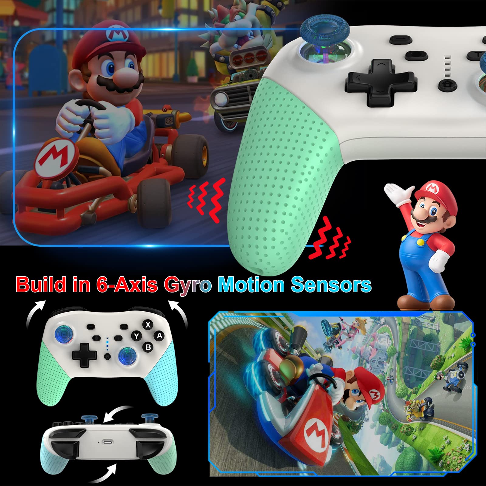 DOBE Switch Pro Controller, Wireless Switch Controller Compatible with Switch/OLED/Lite, LED Light 4-Level Vibration Wireless Remote Gamepad with Wake-up/Turbo/Motion Control