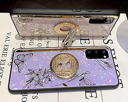 for Samsung Galaxy S21 FE Case for Women with Ring Stand,Glitter Sparkle Pearl Back Cute Butterfly Floral Design,Soft TPU Bumper Bling Diamond Mirror Strip Girly Phone Case for Samsung S21 Fe Pink