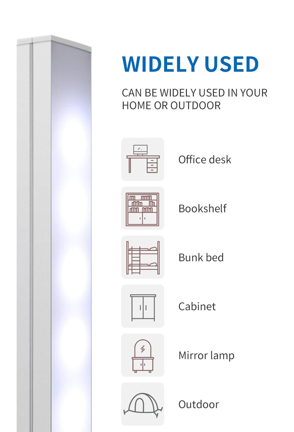 Dimmable LED Under Couter Lighting 3 color Temperature, 6th levels Brightness and Stepless Dimming, White Light Nature Light Warm Light, USB Powered LED Light Bar