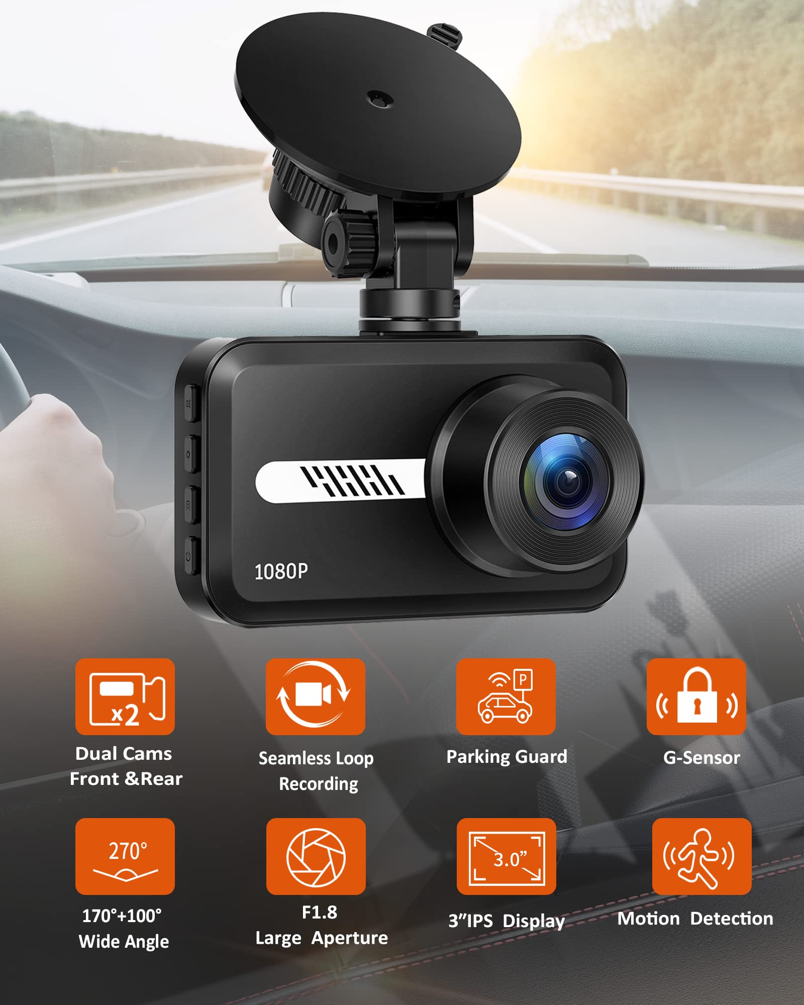Dash cam Front and Rear with hardwire kit for 24/7 Recording When car is Off