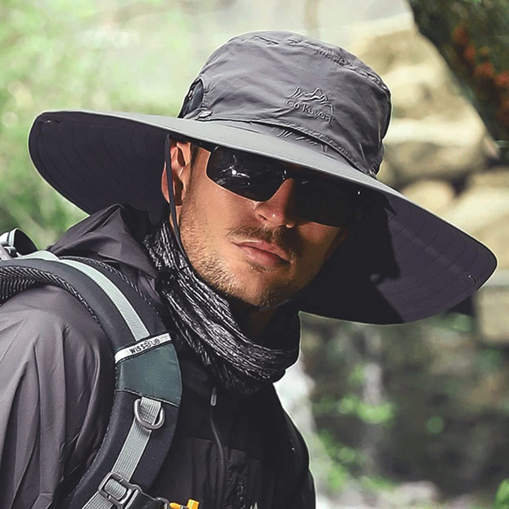 Cooltto Wide Brim Sun Hats with Waterproof Breathable for Fishing, Hiking, Camping,for Men Women Kids Dark Grey
