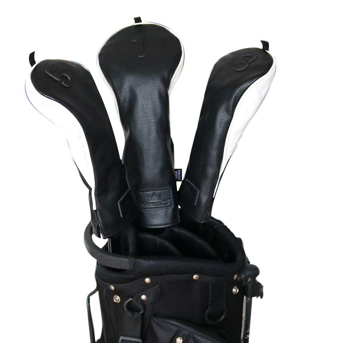 Craftsman Golf Three Pieces 3D Design 1 3 5 Leather Style Driver Fairway Wood Head Cover (Black & White)