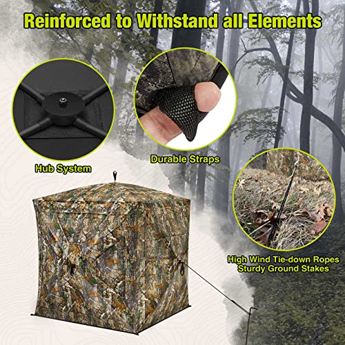 TIDEWE Hunting Blind 270° See Through with Silent Magnetic Door & Sliding Windows, 2-3 Person Pop Up Ground Blind with Carrying Bag, Portable Durable Hunting Tent for Deer & Turkey Hunting(Camouflage)