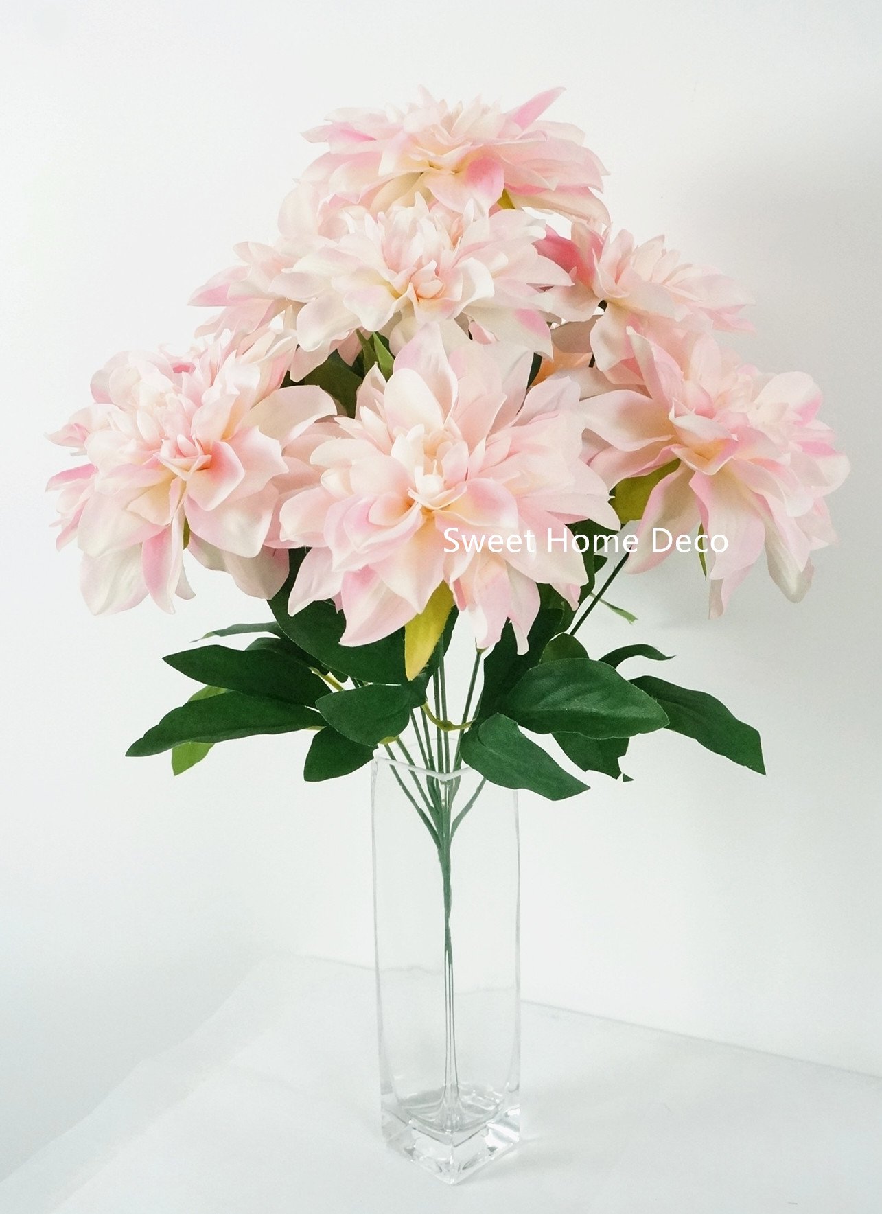 Sweet Home Deco 18’’ Supper Soft Silk Dahlia Artificial Flower Bouquet for Spring Summer Home/Wedding 10 Big Flower Heads (Pink)