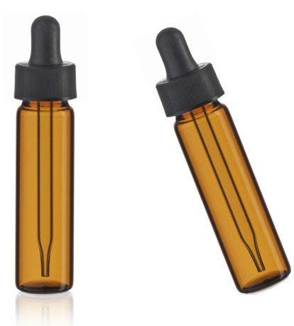 MagnaKoys 2 Dram 1/4 oz Amber Glass Vials w/Straight Black Bulb Eye Glass Droppers for Essential Oils & Liquids (Pack of 2)