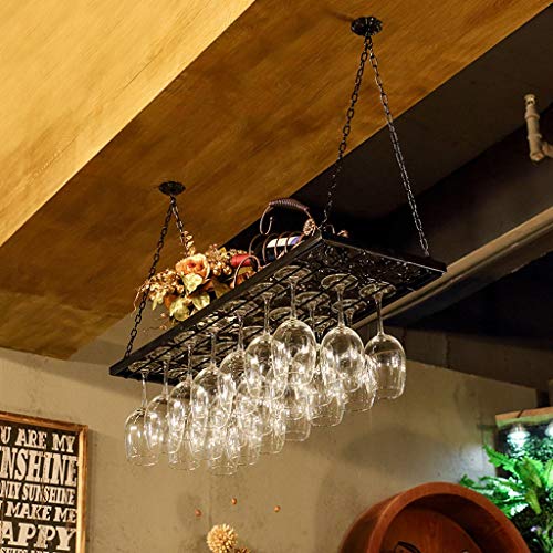 Iron Hanging Wine Glass Racks, Vineyard Chain Adjustable Ceiling Mounted Hanging Stemware Holder Wine Glass Hanger Wine Glass Organizer Rack J1028, PIBM, Black, 100cm