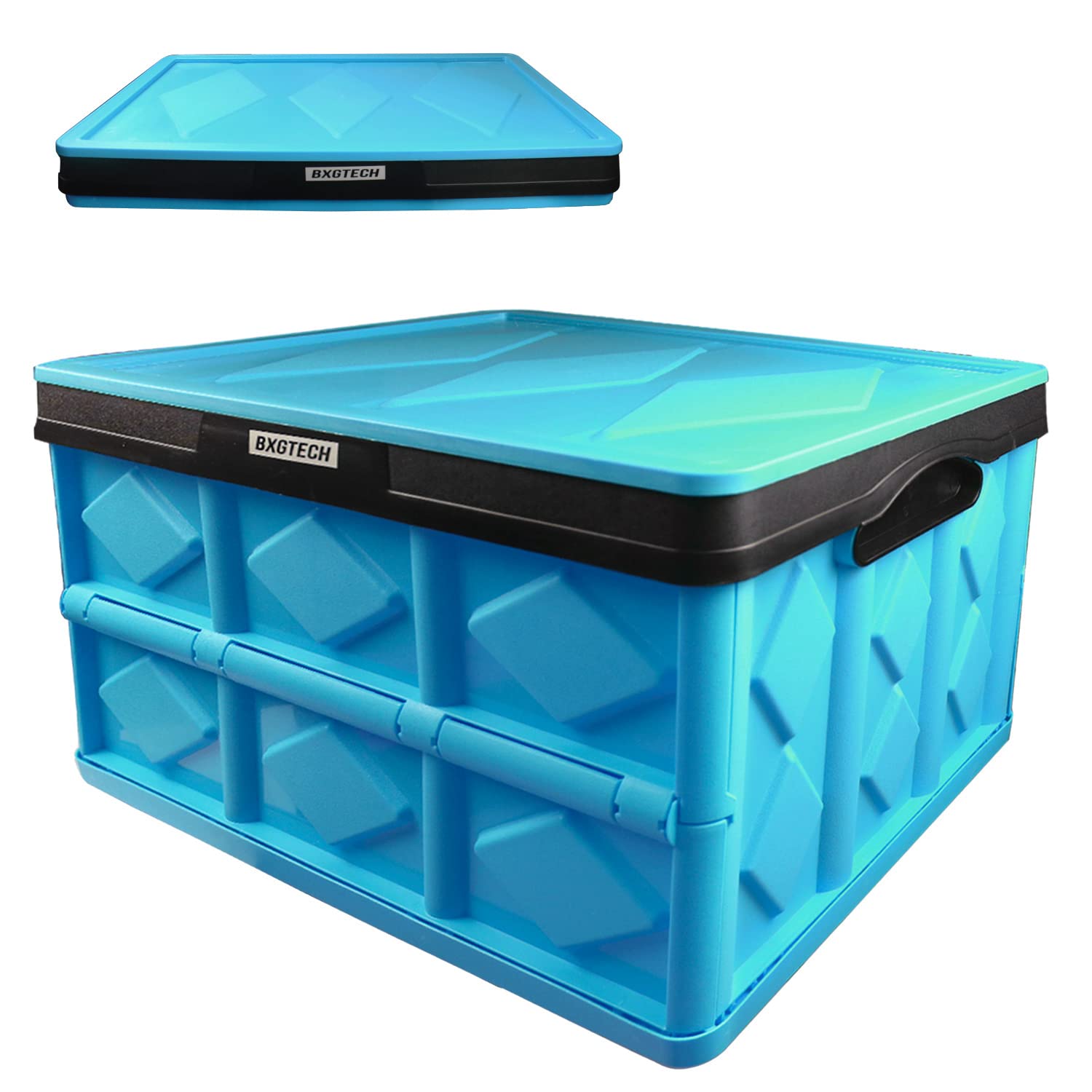 BXGTECH Collapsible Storage Bin, 55L Storage Bins with Lids Foldable Storage Boxes for Home Office Kitchen, Books, Snacks, Shoes, Grocery Storage (Purple & Black)