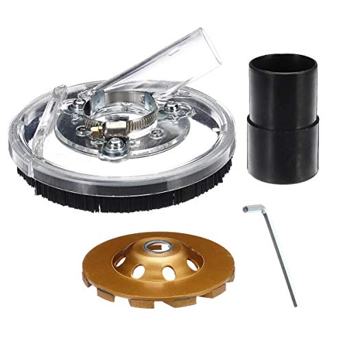 Flushbay Grinding Dust Shroud for 4"/ 5" Angle Grinder Dust Cover Guard Shield with 4 Inch Concrete Turbo Diamond Grinding Cup Wheel for Granite Marble Fiberglass Stone Rock Grinder Dust Collector
