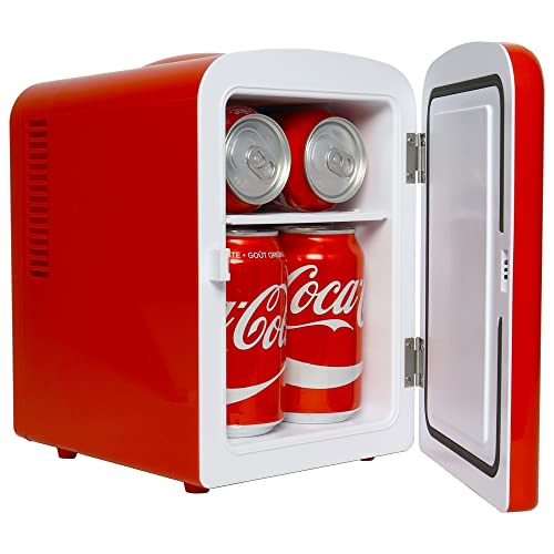 Coca-Cola 4L Portable Cooler/Warmer, Compact Personal-Travel-Fridge for Snacks Lunch Drinks Cosmetics, Includes 12V and AC Cords, Cute Desk Accessory for Home Office Dorm , Red, Polar Bear