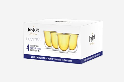 JoyJolt Glass Thermal Glass β 4pcs Borosilicate Glass Cup Set - Double Wall Glass Latte Mug - Ice Coffee Glass Cups for Hot and Cold Drinks β Durable and Dishwasher-Safe Glass Cup Double Wall β 8.4oz