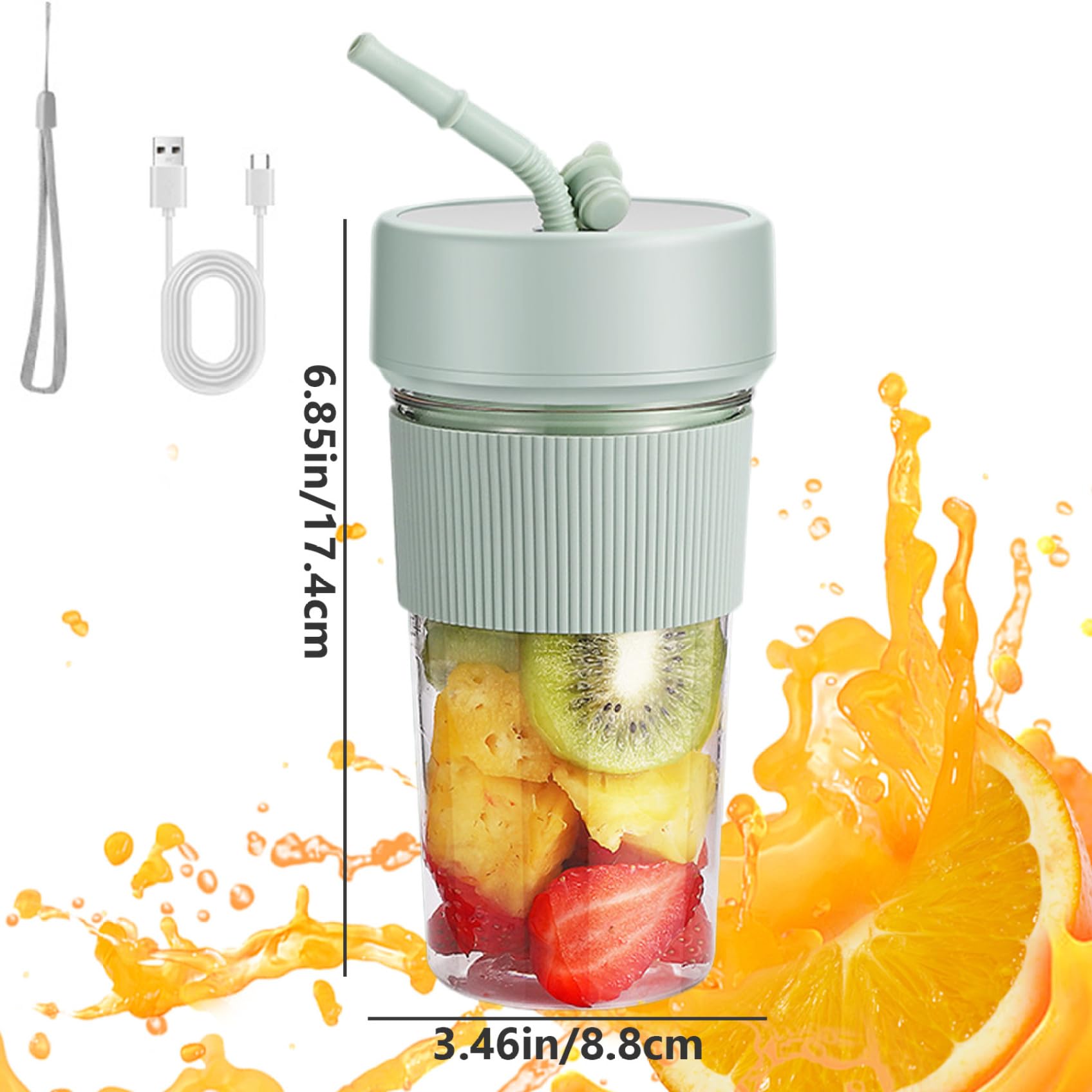 Portable Juicer, 350ml USB BPA-Free Mini Portable Blender Cup with Straw & 6 Stainless Steel Blades, Leakproof Personal Size Blending Cup for Kitchen Travel Gym Creamy(Green)