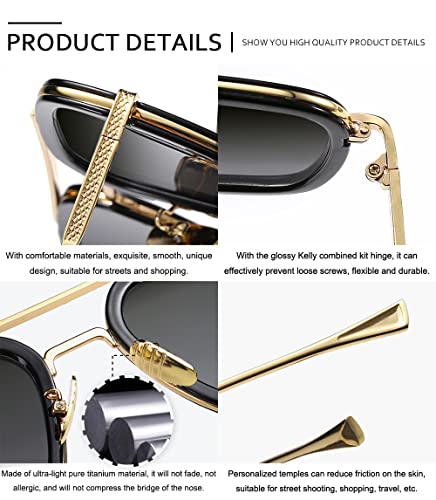 SHEEN KELLY Retro Tony Stark Sunglasses Vintage Square Metal Pilot Eyeglasses Men Women Spider Man