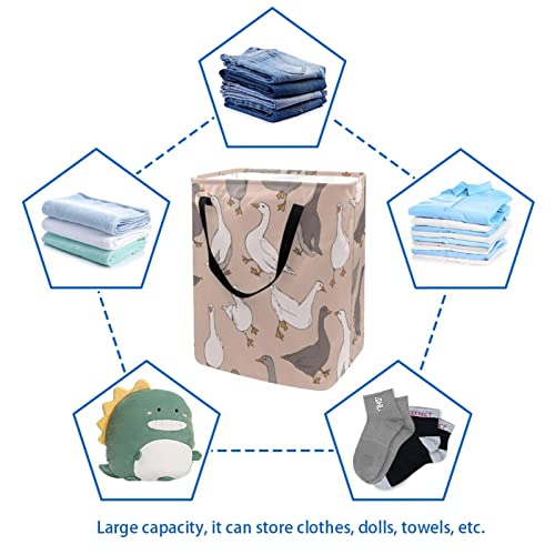 Gray and White Geese Print Collapsible Laundry Hamper, 60L Waterproof Laundry Baskets Washing Bin Clothes Toys Storage for Dorm Bathroom Bedroom