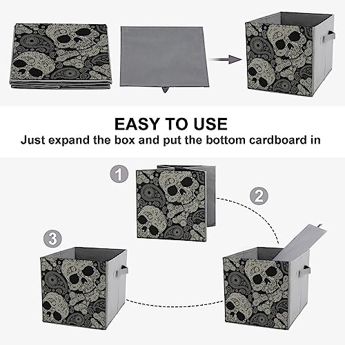 Diamond Skull Pattern Storage Cubes with Handles Foldable Fabric Bins Organizing Baskets for Shelves Closet