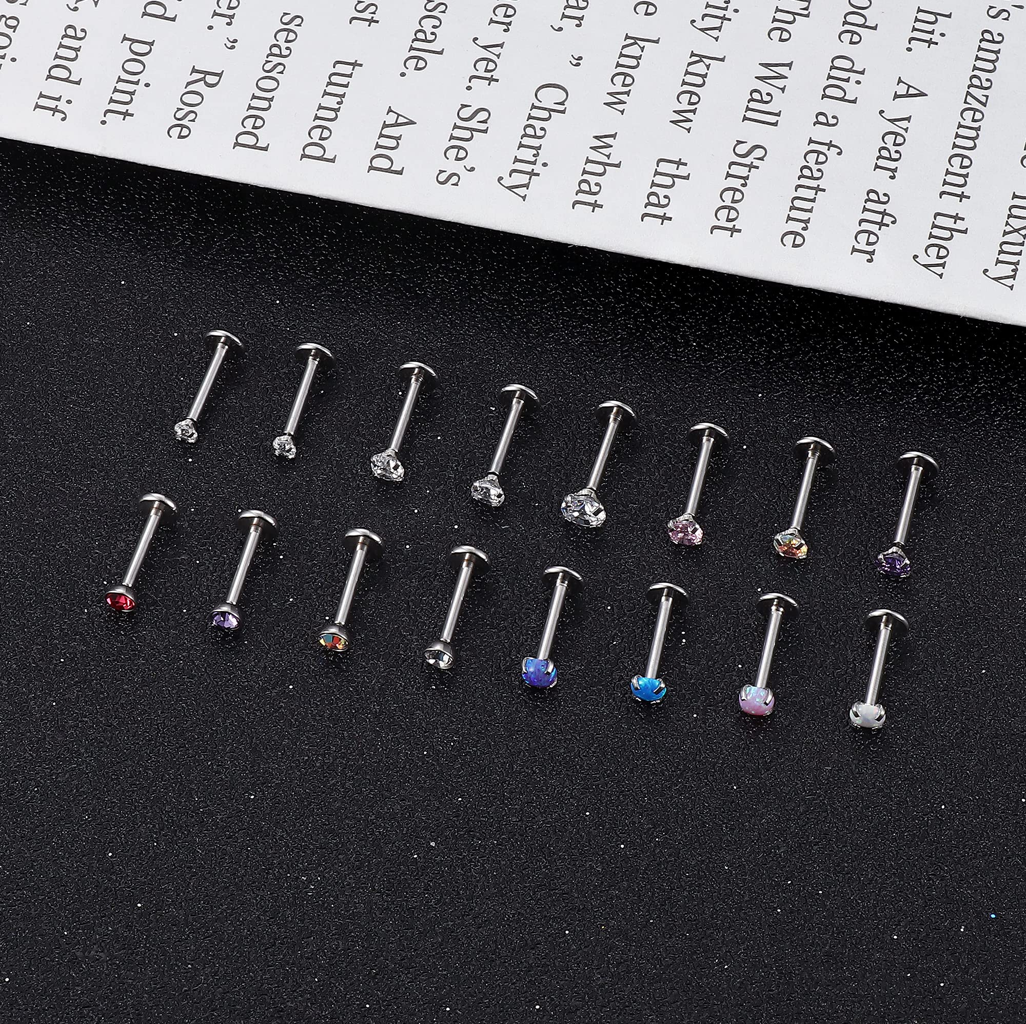 Dochais Pack of 10-36 Lip Piercing Couch Piercing Studs Helix Tragus Bars Stud Piercing Earrings Cartilage Barbell Piercing Cartilage Tragus for Women Men, Stainless Steel