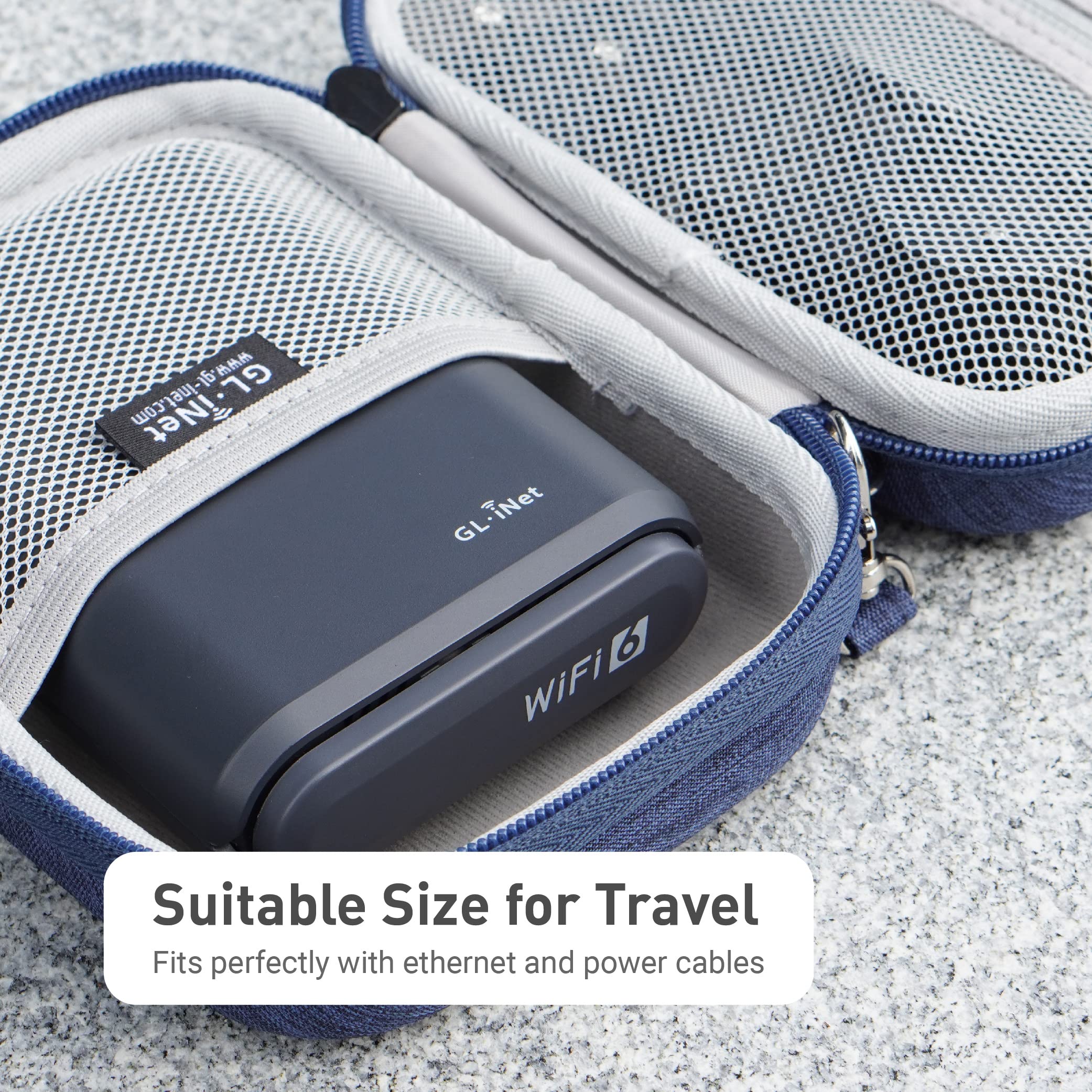 GL.iNet GL-MT3000 (Beryl AX) Pocket-Sized Wi-Fi 6 AX3000 Wireless Travel Gigabit Router & Gadget Organizer Case (Blue)