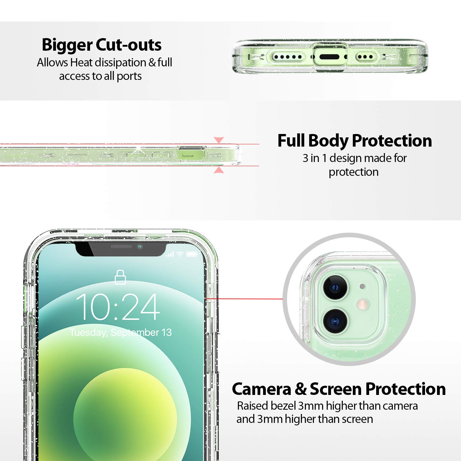 Coolwee Glitter Full Protective Case Compatible with iPhone 12, Compatible with iPhone 12 Pro Heavy Duty Hybrid 3 in 1 Rugged Shockproof Women Girls Rose Gold for Apple iPhone 12 Pro 6.1 inch