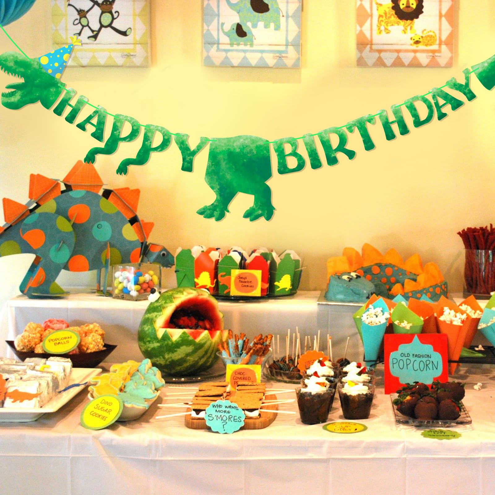 Dinosaur Happy Birthday Banner - Dinosaur Birthday Party Sign Decorations for Boys Kids Dino Theme Party Supplies