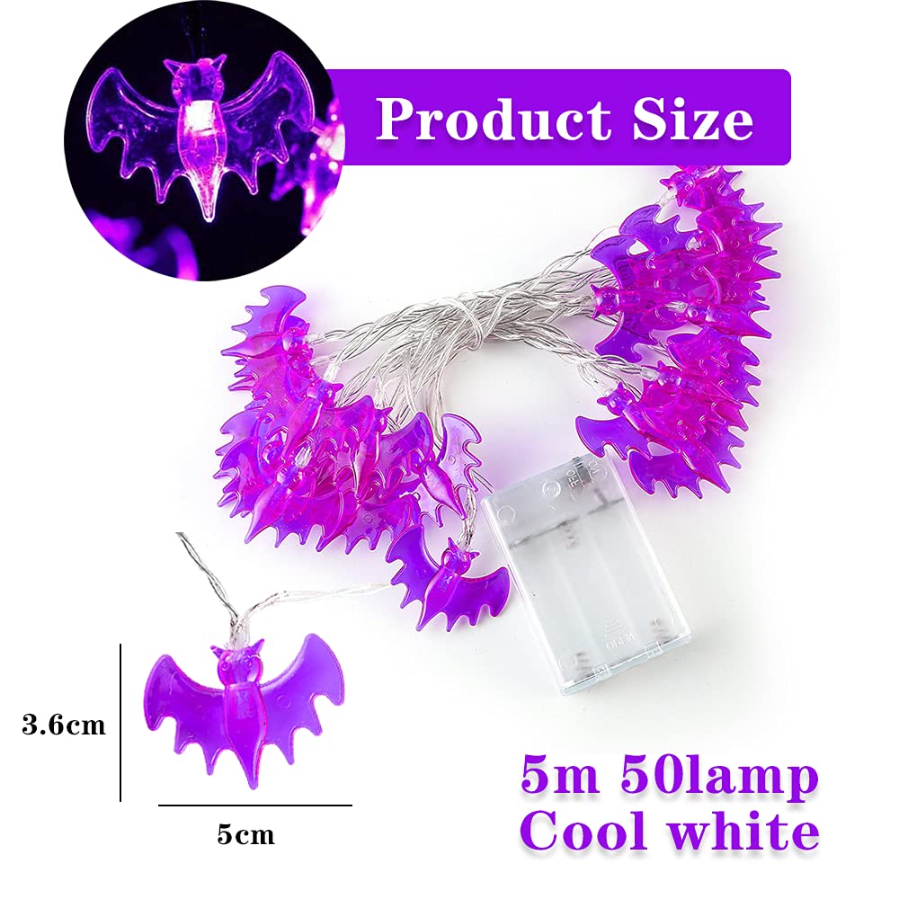 ZOOs Halloween String Lights 50 LED 16.4Ft Waterproof Purple Bat String Lights,8 Modes Battery Operated Party Decor for Garden Home Festival Decorations Trick or Treat