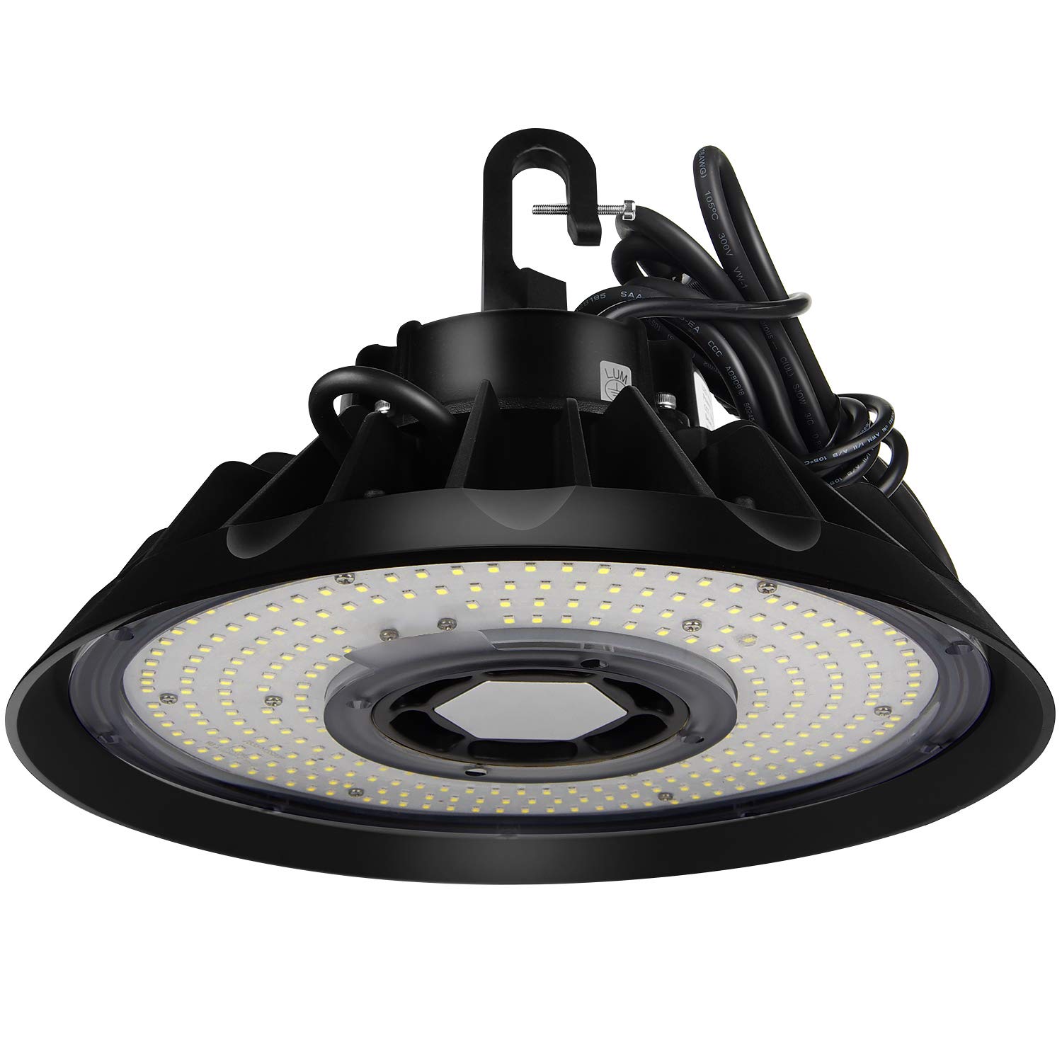 CPROSP UFO High Bay Light LED 150W 1~10V Dimmable 5000K 20000lm, with US Plug, IP66 Waterproof, for Commercial Warehouse/Workshop/Wet Location Area Light