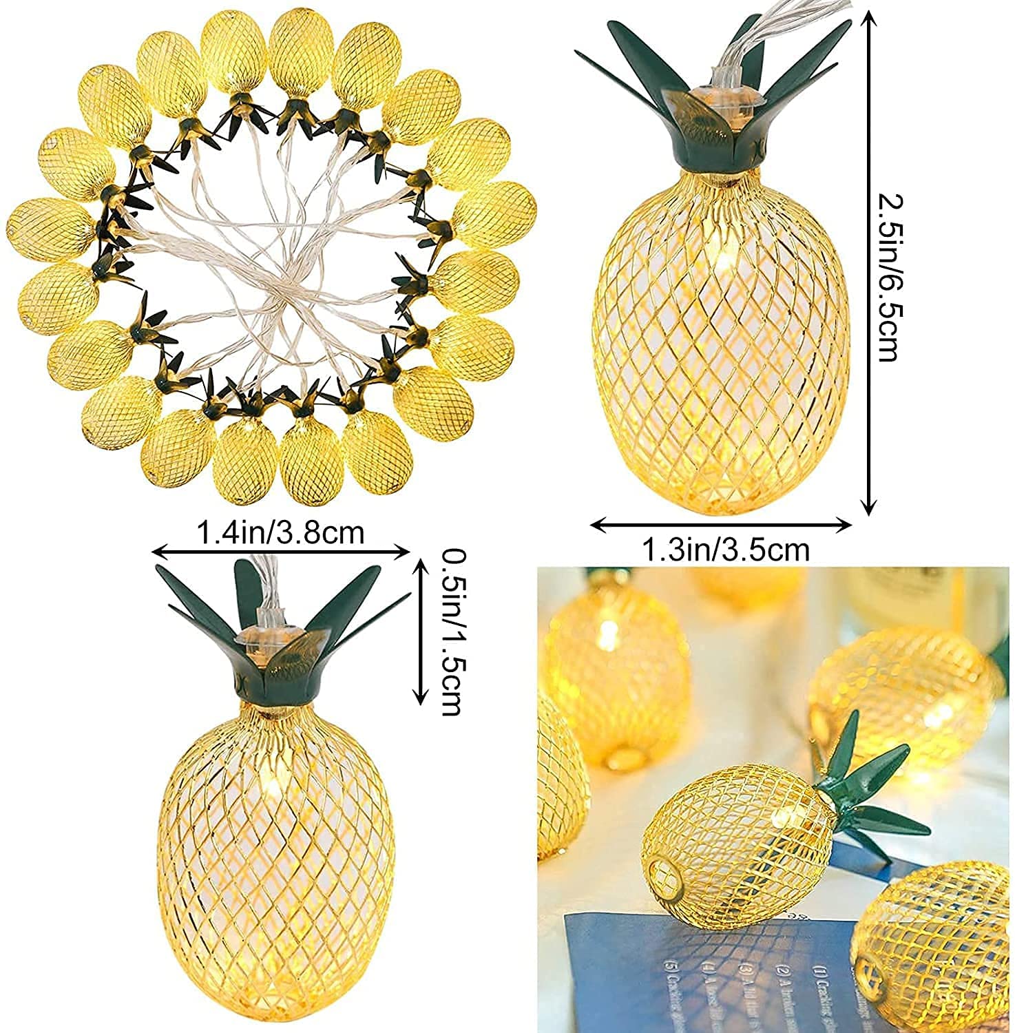 ZYPNB 20LED Solar String Lights Outdoor, 16ft Metal Pineapple Shape Solar Garden Light, Waterproof Solar Powered Hanging Light for Outdoor Garden Decoration Home Party Lamp