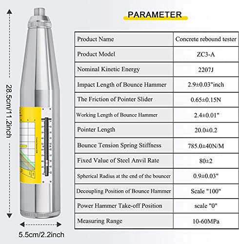 CGOLDENWALL Concrete Rebound Hammer Tester Resiliometer Test Meter Tool within The scope of 1450.38psi-8702.26psi (10-60Mpa) ZC3-A with English Label and Calibration Certificated (Old or New Panel)