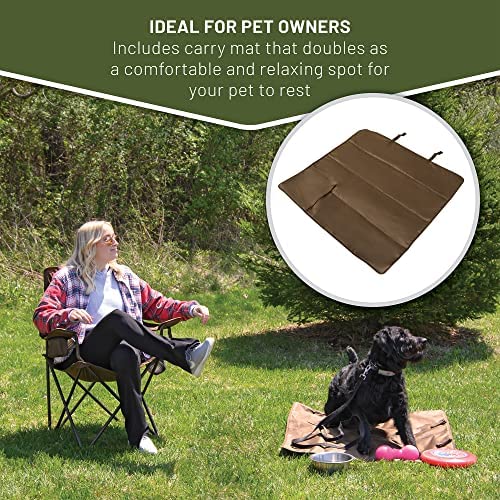 TIMBER RIDGE Collapsible Armrests Cup Holder & Carry Mat & Pet Leash Heavy Duty Foldable Chair for Outdoor Lounge Lawn Beach, Support 300 lbs, Earth Brown