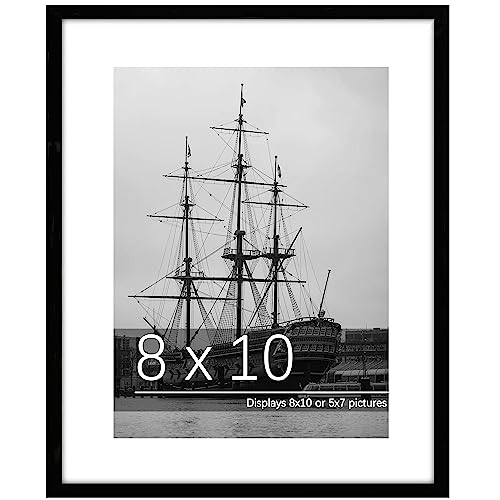 PEALSN 8x10 Picture Frame, Display Pictures 5 x 7 with Mat or 8 x 10 Without Mat for Wall Mounting Display, Photo Frames, Black