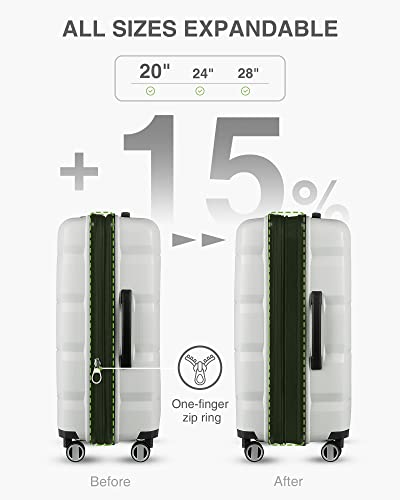 LUGGEX White Luggage Sets 3 Piece - Expandable Carry on Luggage Set with Spinner Wheels - Lightweight Versatile Shopping and Sightseeing.(White Suitcase)