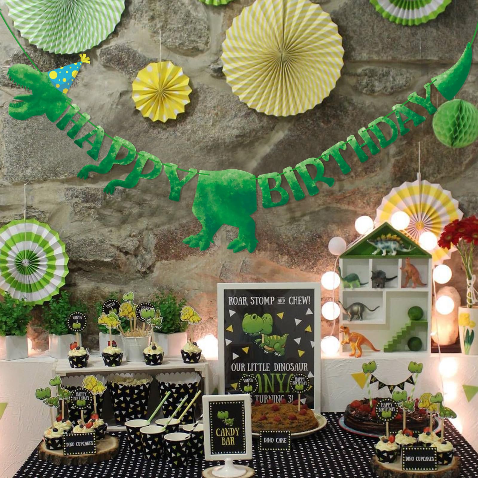 Dinosaur Happy Birthday Banner - Dinosaur Birthday Party Sign Decorations for Boys Kids Dino Theme Party Supplies