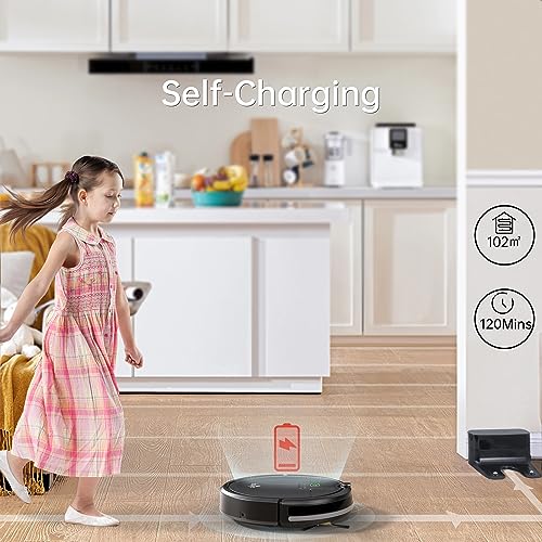 Huije Auto Self Charging Robot Vacuum Cleaner, 2000Pa Super Thin Robotic Vacuum,120Mins Max,Tangle Free,Quiet Cleaning Robot Vacuum for Pet Hairs,Dust,Hardwood Floors & Carpets