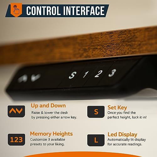 SuperHandy Standing Desk Adjustable Height (63'' x 30'') w/Wireless Charging, USB-C & AC Outlets, 3 Memory Presets - Large Electric Sit-Stand Adjustable Height up to 49'' - Rustic Wood