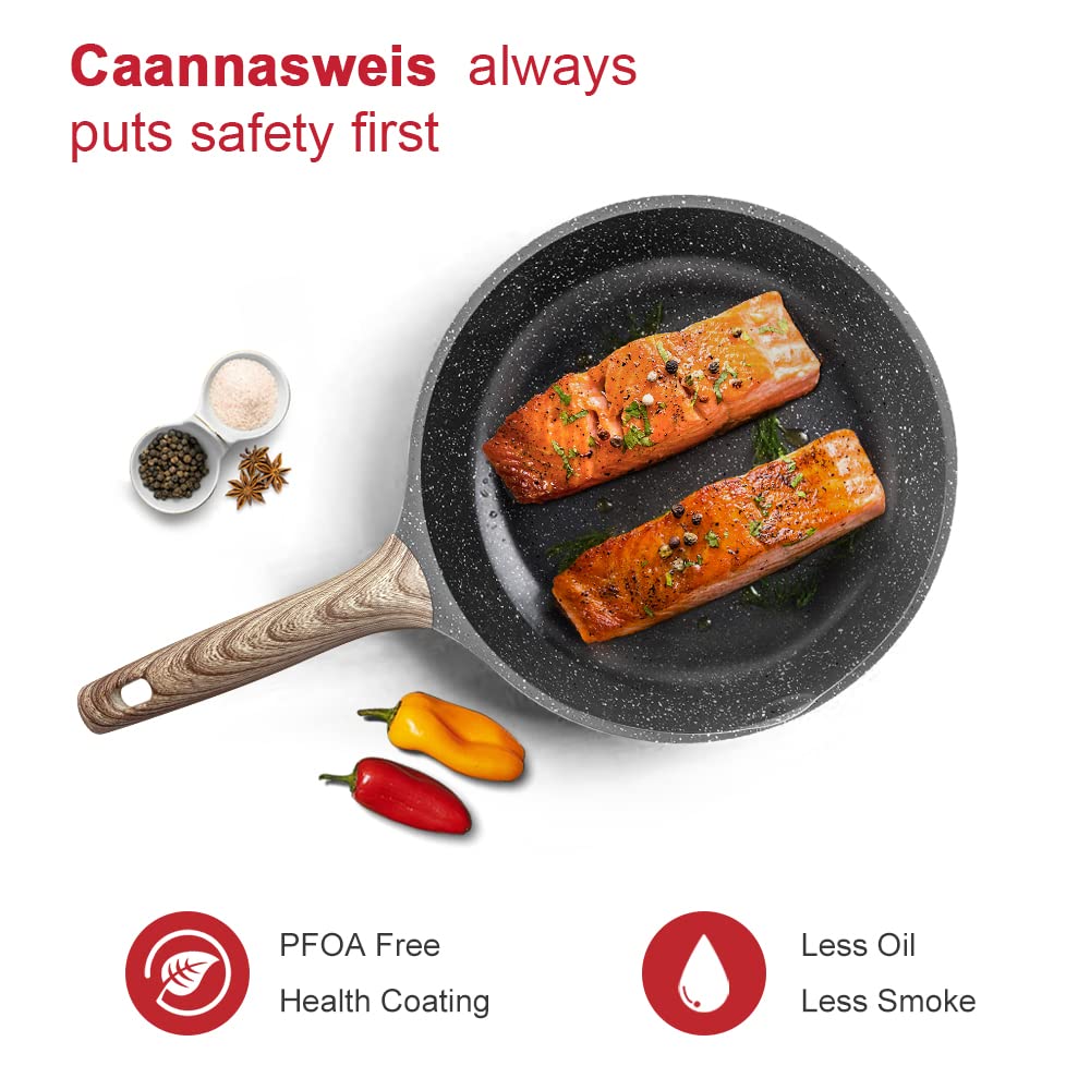 Caannasweis Nonstick Granite Frying Pan Skillet, Non Stick Omelette Fry Pans, Omelet Egg Pan, Stone Cookware Chef's Pan, Induction Compatible, PFOA Free (Gray, 2 Pcs)