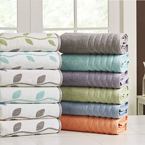 Modern Threads Amrapur Overseas 6-Piece Yarn Dyed Organic Vines Jacquard/Solid Ultra Soft 500GSM 100% Combed Cotton Towel Set [Grey Lavender]