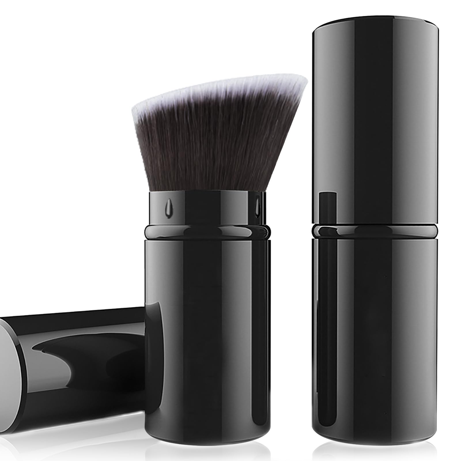 Falliny Retractable Makeup Brush, Travel Angled Kabuki Powder Brush Portable Face Liquid Foundation Sunscreen Brush with Cover for Blending Liquid, Cream or Flawless Powder Cosmetics