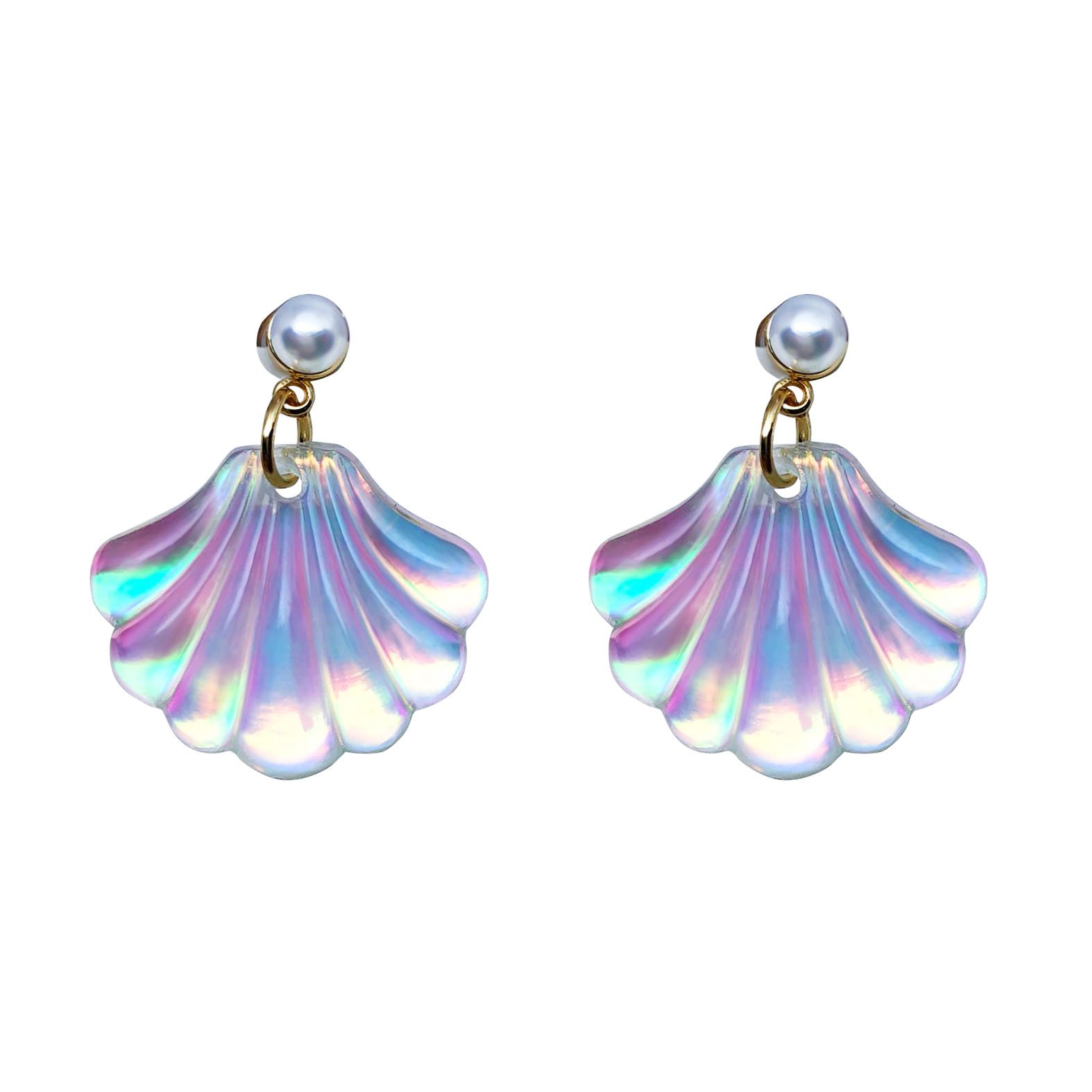 Color Change Pearls Sea Shell Stud Earrings for Women Christmas Gifts Halloween Decor Summer Beach Jewelry (A)