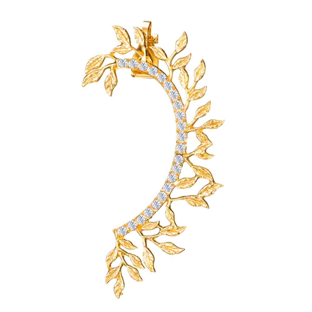 Crystal Pearl Flower Climbers Crawler Stud Earring Cute Rhinestone Resin Floral Left Ear Cuff Wrap Clip Earring Top Ear Clip Gold Jewelry Jacket for Women 1 Pcs