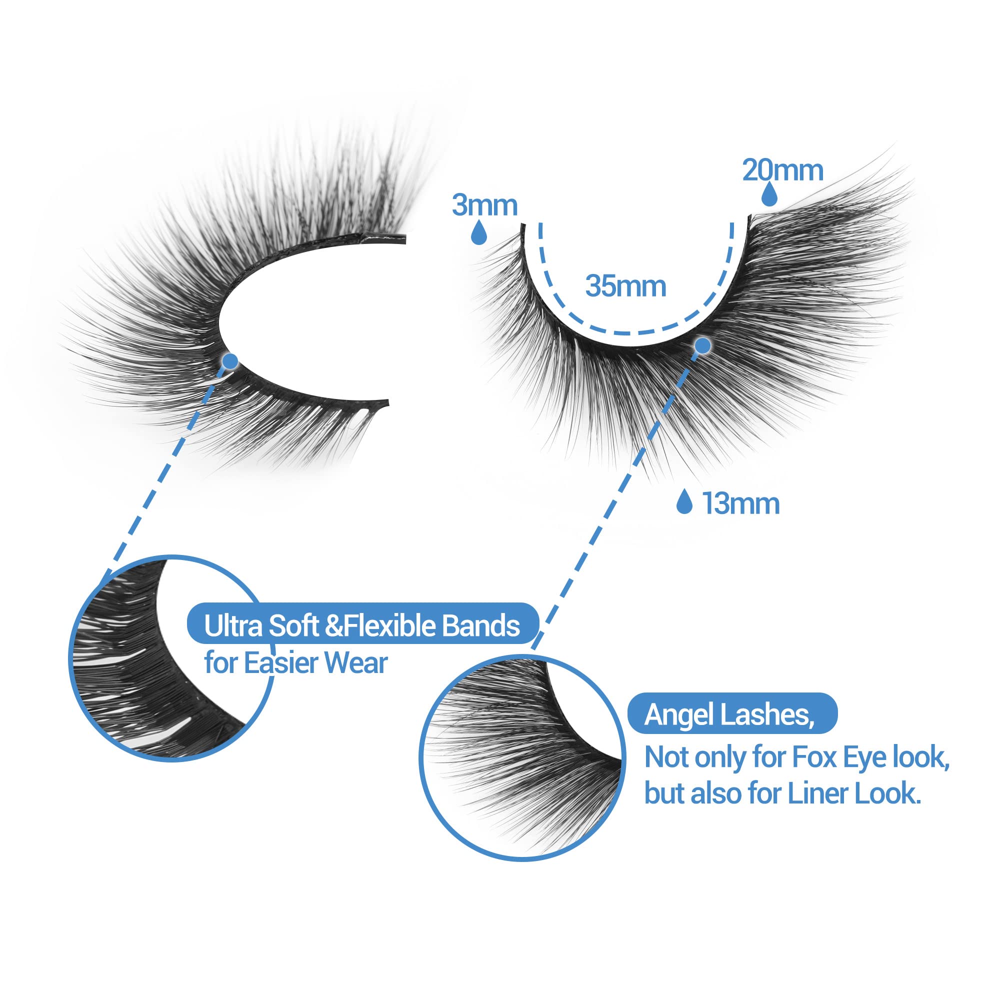 False Eyelashes Fluffy Dramatic Faux Mink Fox Eye Lashes 20MM Full Volume Angel Lashes like Lash Extension for Lift Effect Pack Lashes 10 Pairs by Yawamica Black