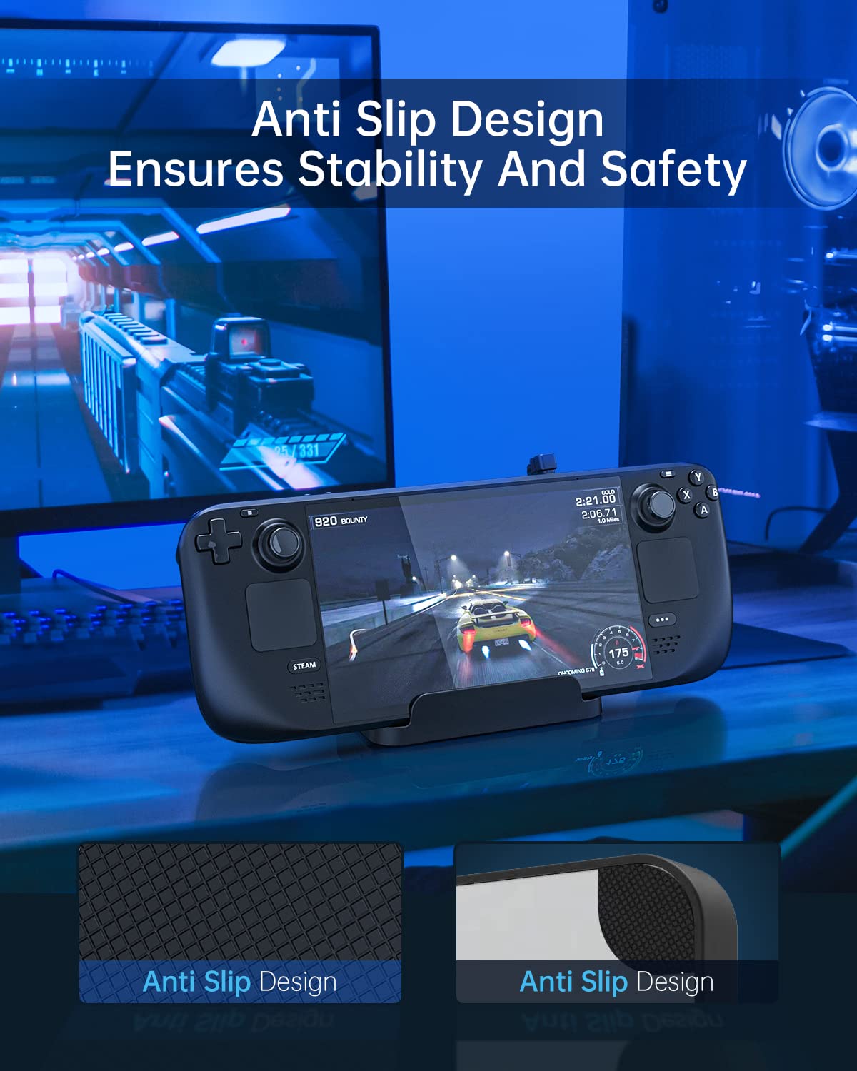 Docking Station for Steam Deck - Stand Base for Steam Deck Portable Fast Charging Dock with Dual USB and Full Speed Charging USB C Port Anti Slip Holder Stand Accessories Black