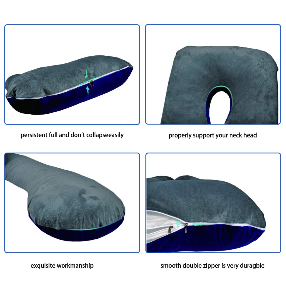COMHO Full Body Pregnancy Pillow, U Shaped Maternity Pillow with Two Removable Velvet Cover, Support Back/Neck/Head