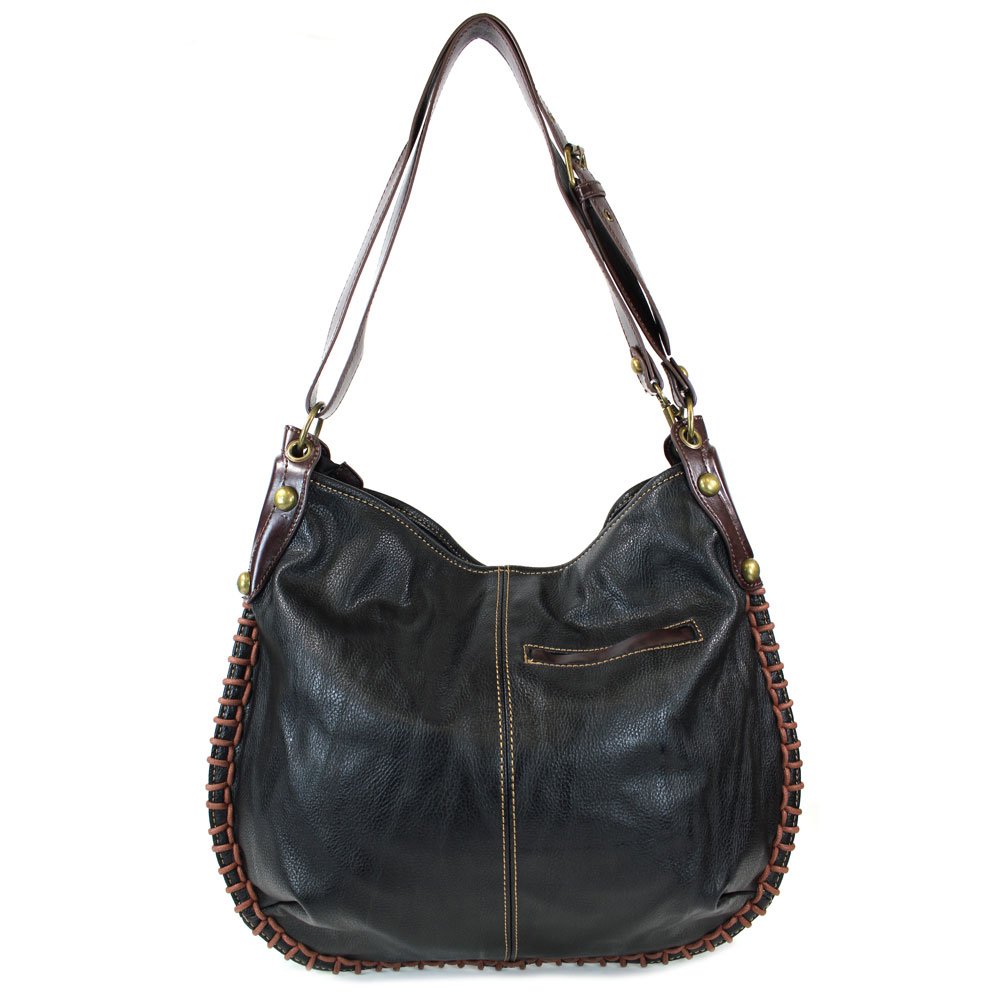 CHALA Crossbody Handbag, Hobo Style, Casual, Soft, Shoulder or Crossbody - Ivory PawPrint- Black (Paw)
