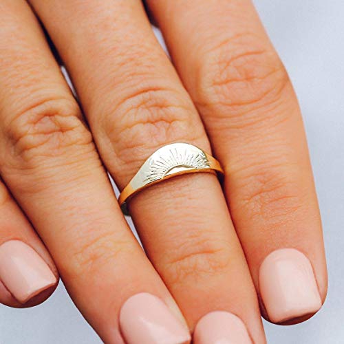 Pura Vida Gold-Plated Rising Sun Ring - Brass Base, Hammered Finish - Size 7