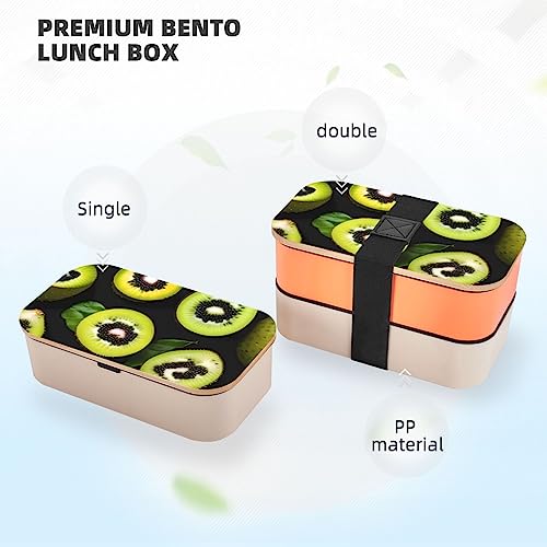 Green Kiwi Adult Lunch Box, Bento Box, With Cutlery Set Of 3, 2 Compartments, Rectangular, Lunch Box For Adults