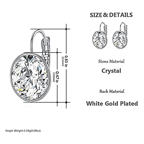 Crystals Elements Bella Drop Earrings Round for Women 18K White Gold Plated Hypoallergenic Earrings Jewelry White Crystals