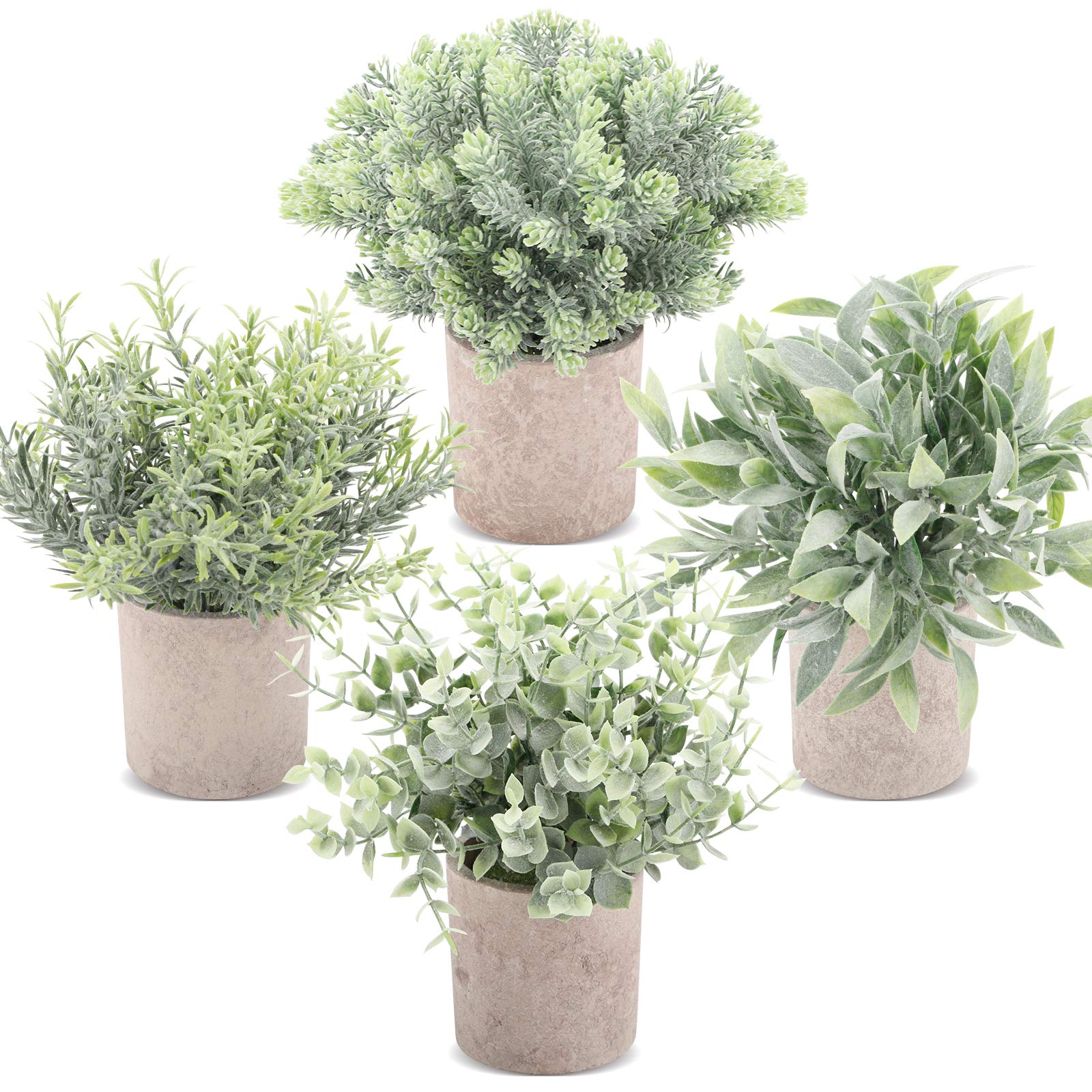 Cocoboo 4Pack Mini Potted Fake Plants Artificial Eucalyptus Plants Greenery Décor Faux Plant for Farmhouse Office Table Living Room Décor