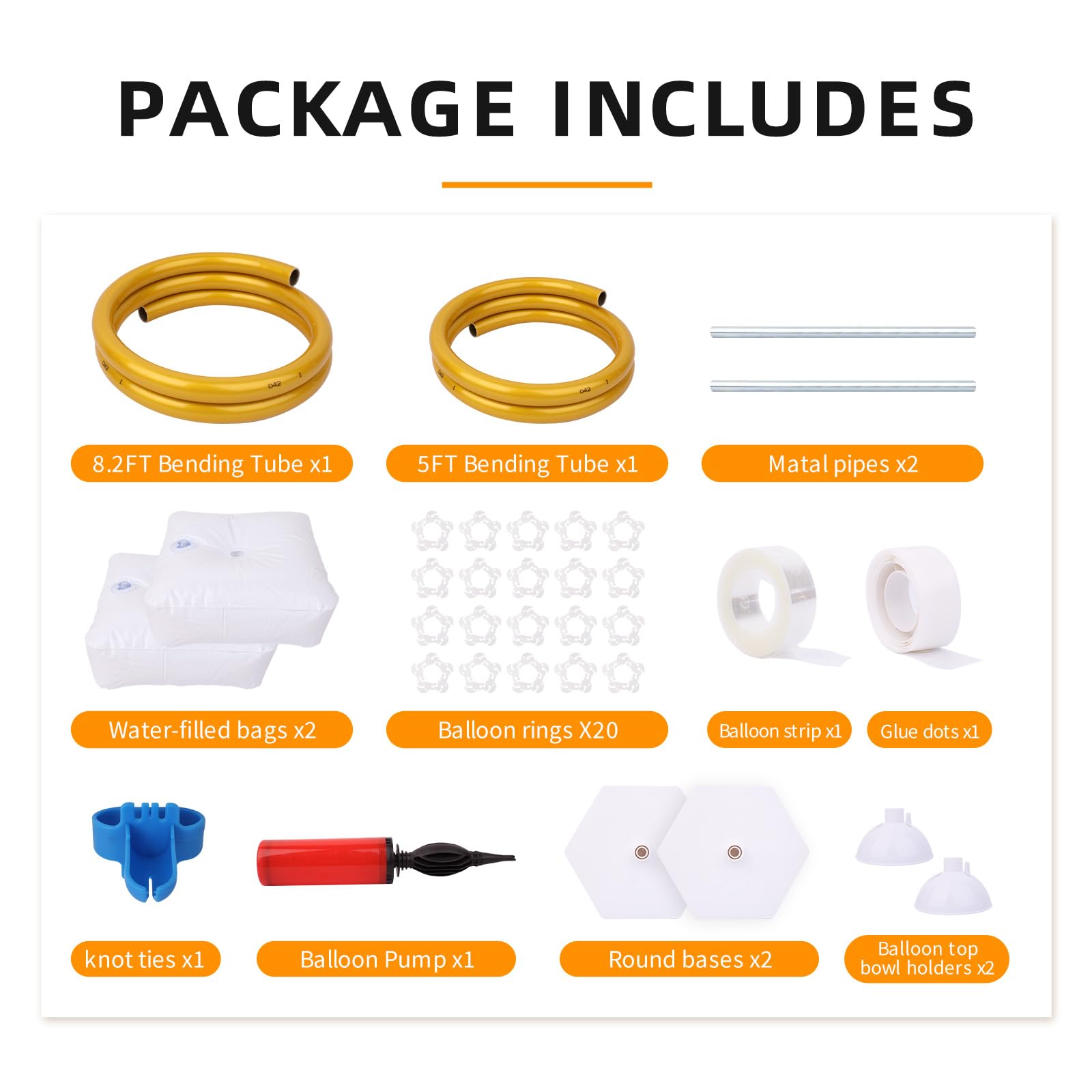JINSENHUI 8FT & 5FT Gold Balloon Stand Kit, Free Bending Balloon Arch Column, Half Arch Balloon Stand with Base for Wedding, Birthday, Baby Shower, Graduation, and More