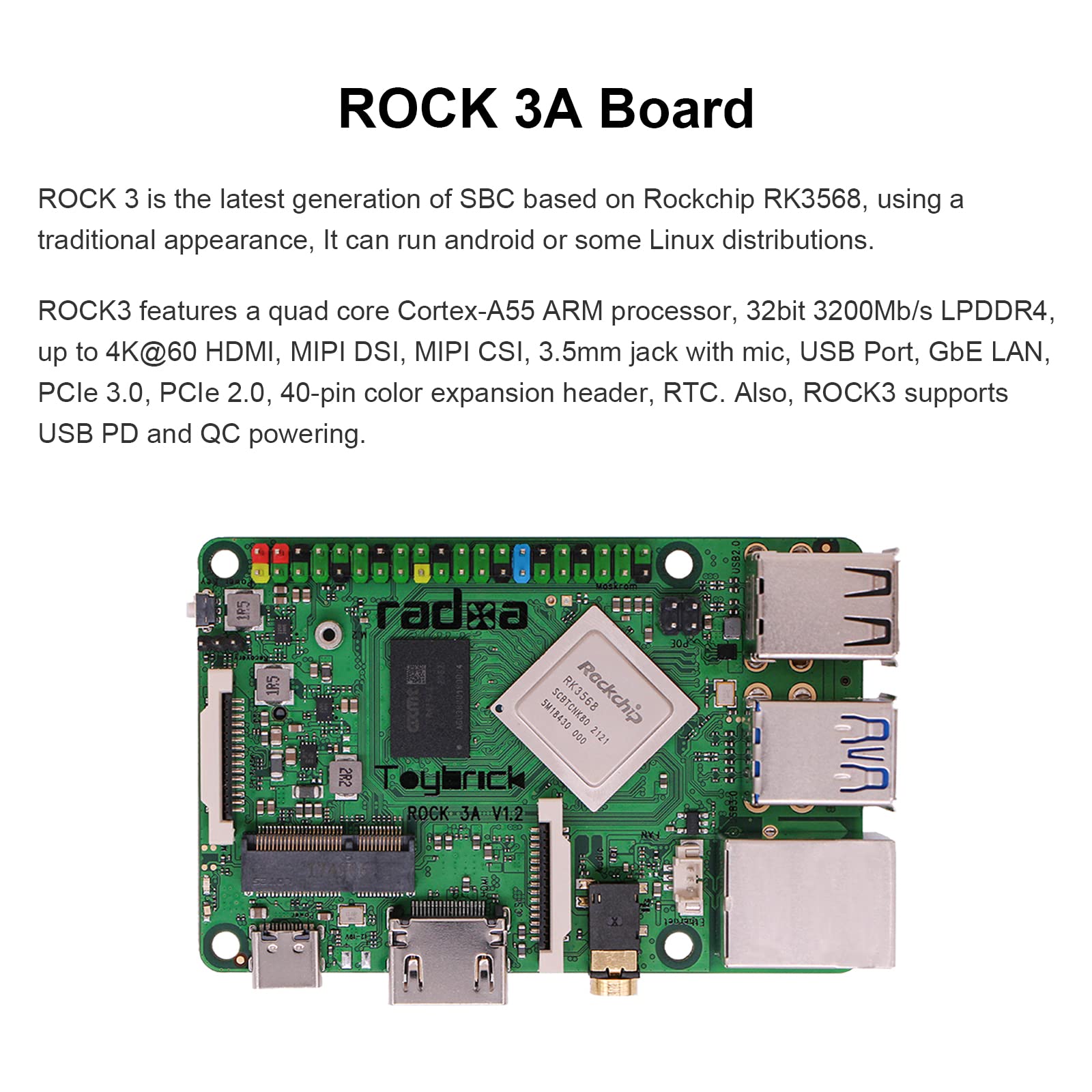Rock 3A Rockchip RK3568 64bit Quad Core Based Single Board Computer for Edge Development (Rock 3A Kit 8GB RAM)