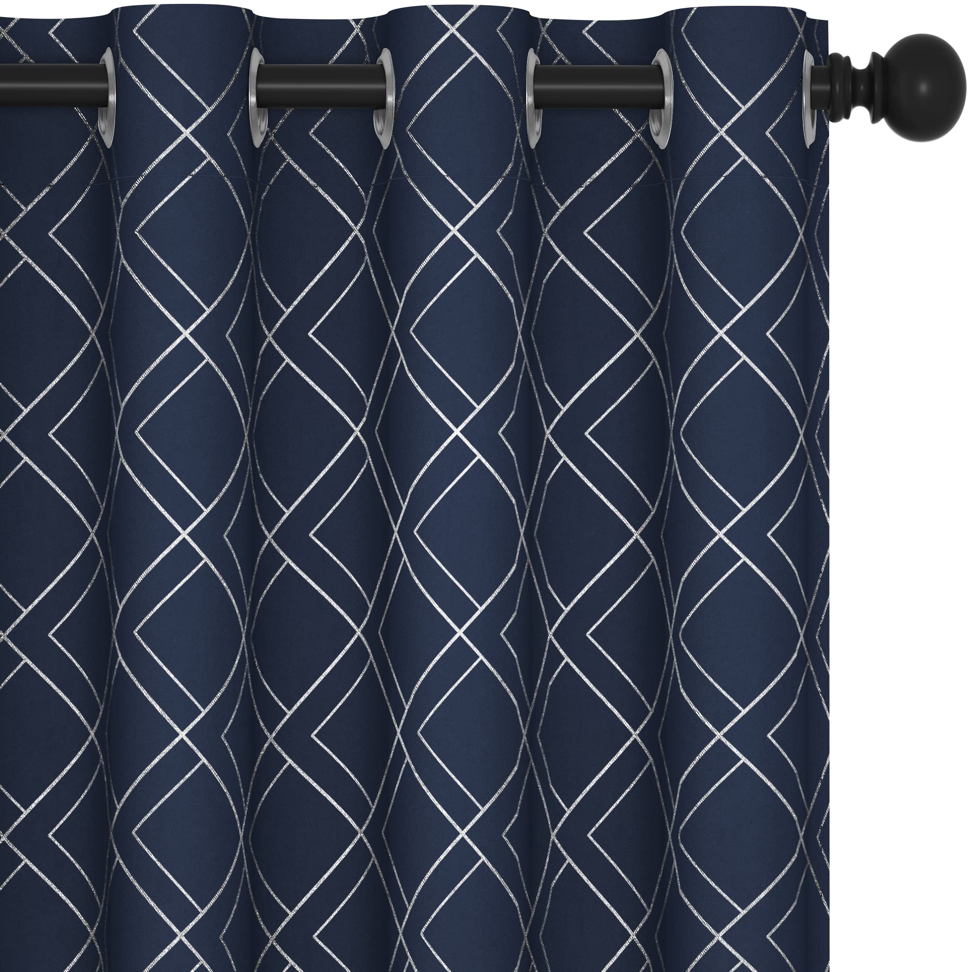 Deconovo Sliding Glass Door Curtains (52x108 Inch, Navy Blue/Silver, 2 Panels) Light Blocking Panels, Thermal Drapes, Silver Patterned Window Treatments